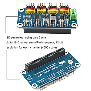 MakerFocus PWM Servo Motor Driver IIC Module 16 Channel PWM Outputs 12 Bit Resolution I2C Compatible with Raspberry Pi 4 3B+ 3B Zero/Zero W/Zero WH and Jetson Nano