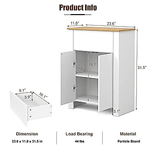 Mepplzian Bathroom Storage Cabinet, Floor Cabinet with Large Drawer and Adjustable Shelf, Free-Standing Cupboard for Kitchen/Living Room/Bathroom Use, White 23.6" L x 11.8" W x 31.5" H, White