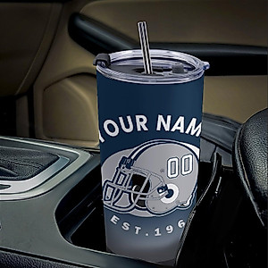 Custom Dallas Tumbler 20oz Stainless Steel with Lid & Straw Personalized Football Fans Gifts for Women Men Travel Cup Insulated Tumbler Add Name Number