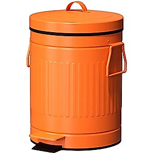 Retro Trash Can with Lid - 12L/3.2 Gal Step Trash Can w/ Soft Closing Lid - Round Garbage Can w/ Handles - Touchless Trash Can w/ Removable Garbage Guard Bucket - Outdoor Garbage Bin - Large Trash Can, Orange
