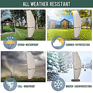 Rachmi Patio Offset Umbrella Cover with Zipper & Rod, Heavy Duty 600D Water-Resistant UV Resistant Banana Cover Fits Round/Square Outdoor Garden Beach Cantilever Parasol 7.5-11.5 Feet, Khaki