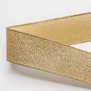 Traico Gold Glitter Wired Ribbon - 1.5 Inch x 10 Yards (30 Ft) x 1 Roll for Christmas Home Decor Gift Wrapping Bow Making Wreath DIY Crafts Wedding