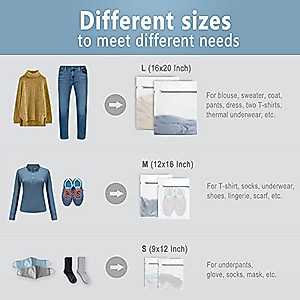 3Pcs Durable Fine Mesh Laundry Bags for Delicates (1 Large 16 x 20 Inches, 1 Medium 12 x 16 Inches, 1 Small 9 x 12 Inches)