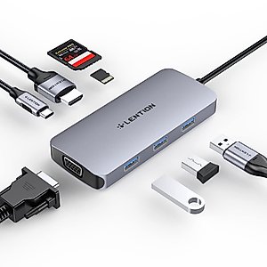 LENTION USB C Hub with 4K HDMI, VGA, SD/Micro SD Card Reader, 3 USB 3.0, Type C Charging Adapter Compatible 2022-2016 MacBook Pro, New Mac Air/Surface, Chromebook, More (CB-CE55, Space Gray)