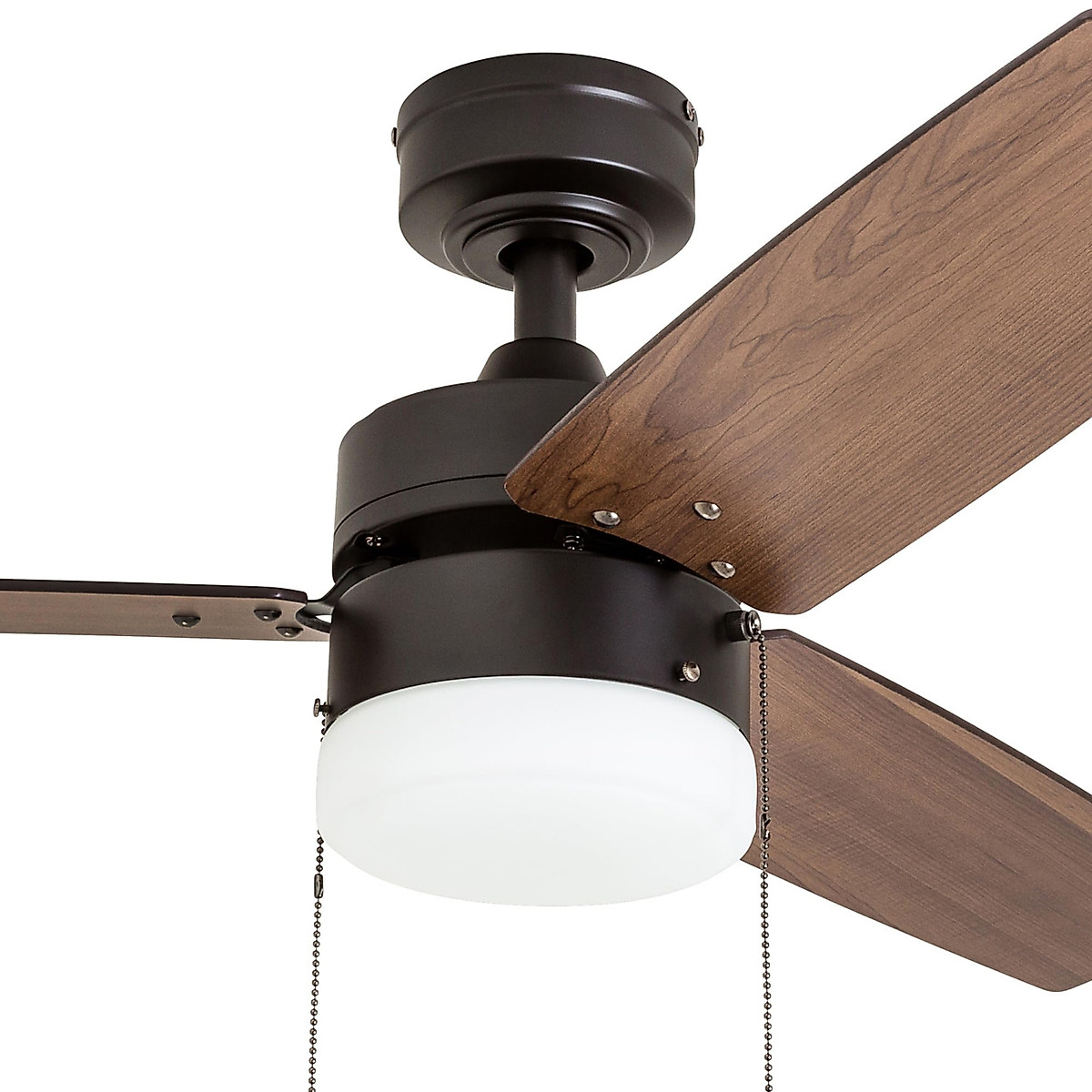 Prominence Home Reston, 42 Inch Modern Farmhouse LED Ceiling Fan with Light, Pull Chain, Dual Mounting Options, Dual Finish Blades, Reversible Motor - 51015-01 (Bronze)