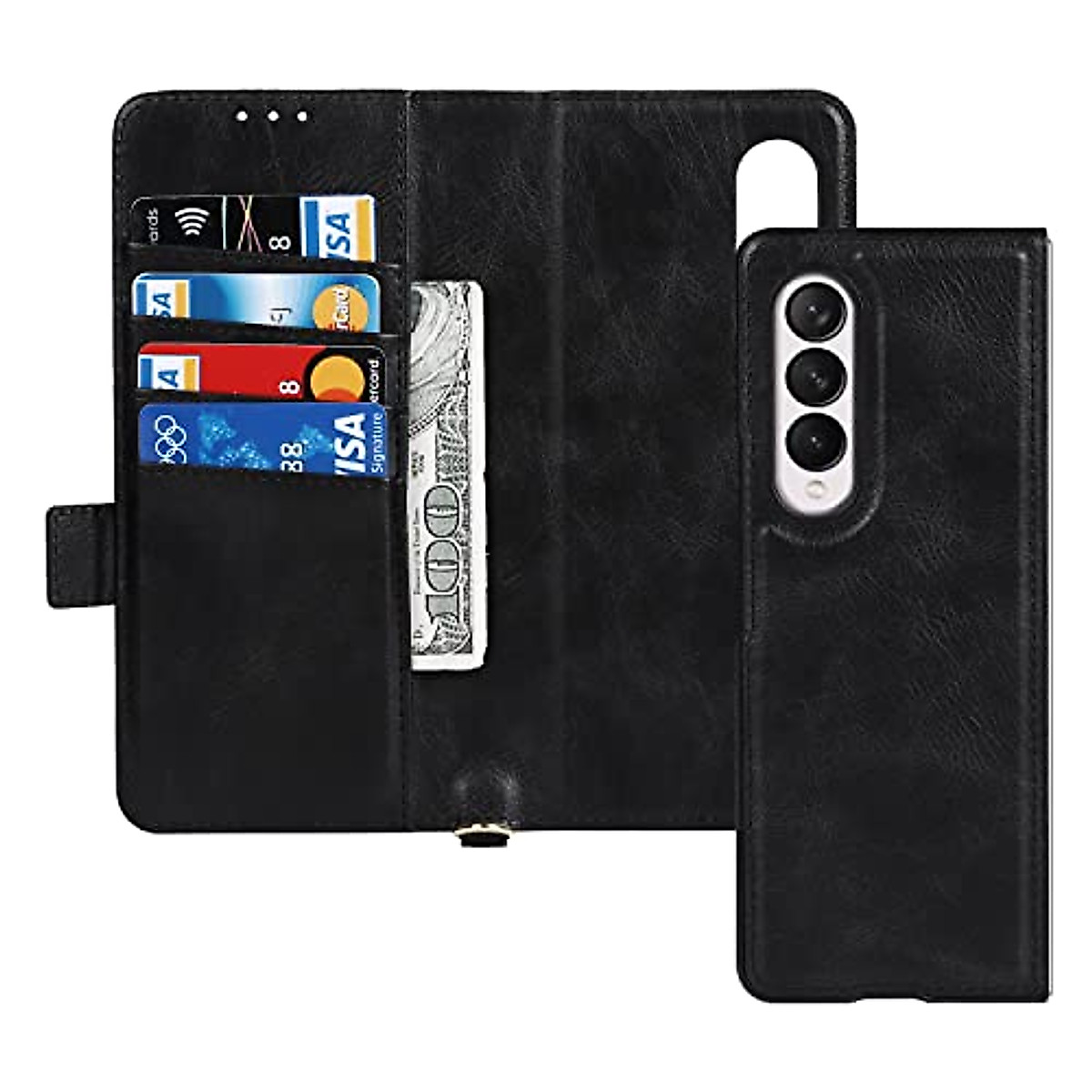 EAXER for Samsung Galaxy Z Fold 3 5G Luxury Leather Wallet Case Cover with S Pen Slot PU Leather Flip Folio Case with Card Slots RFID Blocking Kickstand Phone Cover for Z Fold3 5G (2021) - Black