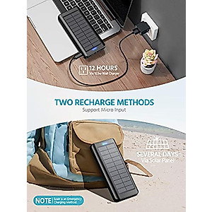 Solar Charger 30000mAh - YPWA Solar Power Bank 2 Output with LED Flashlight for iPhone,Android and Outdoor Camping(1pcs)