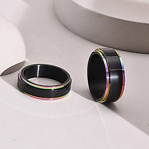XUANPAI Personalized LGBT Pride Spinner Rings for Men Women Black LGBTQ Wedd4pcs Couple Necklace Bracelet Set,9