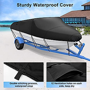 Vigorvan Heavy Duty 600D Marine Grade Boat Cover, 20'-22' Trailerable Waterproof Boat Covers, Anti-UV & Windproof Boat Cover Fits V-Hull, Tri-Hull, Fishing Boat, Runabout, Bass Boat, Ski Boat, Black