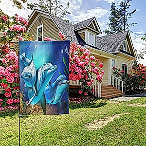 Funny Dolphin Ocean Animal Garden Flags Double Sided, Welcome Winter House Flag Banners for Home Decor 12.5"x18"