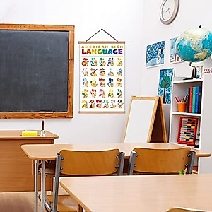 KAIRNE American Sign Language Poster with Wood Magnetic Hanger Framed(35CMx56CM),ASL Alphabet Wall Art Teaching Aid Alphabet Chart for Kids Playroom Classroom Decor