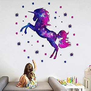 Gusuhome Unicorn Wall Stickers for Girls Bedroom Galaxy Unicorn Wall Decal Stickers for Kids Removable Wallpaper Decals Art for Children Bedrooms Nursery Christmas Birthday Party Decoration