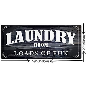 ABREEZE Laundry Room Rug 20x59 Load of Fun Rug Floor Mat for Washroom Mudroom Rubber Runner Farmhouse Large Laundry Rug Mat Washer and Dryer Carpet Black Laundry Room Decor and Accessories
