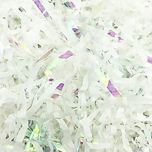 Cutcatwing 1/2 LB White and Iridescent Crinkle Paper Crinkle Cut Paper Shred Filler Diamond White Raffia Grass for Wedding Birthday Gift Wrapping Bags and Bridesmaid Engagement Gift