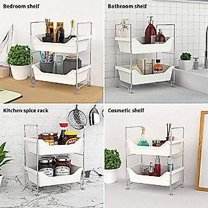 2-Tier Bathroom Countertop Organizer, Cosmetic Storage Shelf , Vanity Tray Cosmetic Skincare Makeup Storage, Kitchen Spice Rack , Silver&White