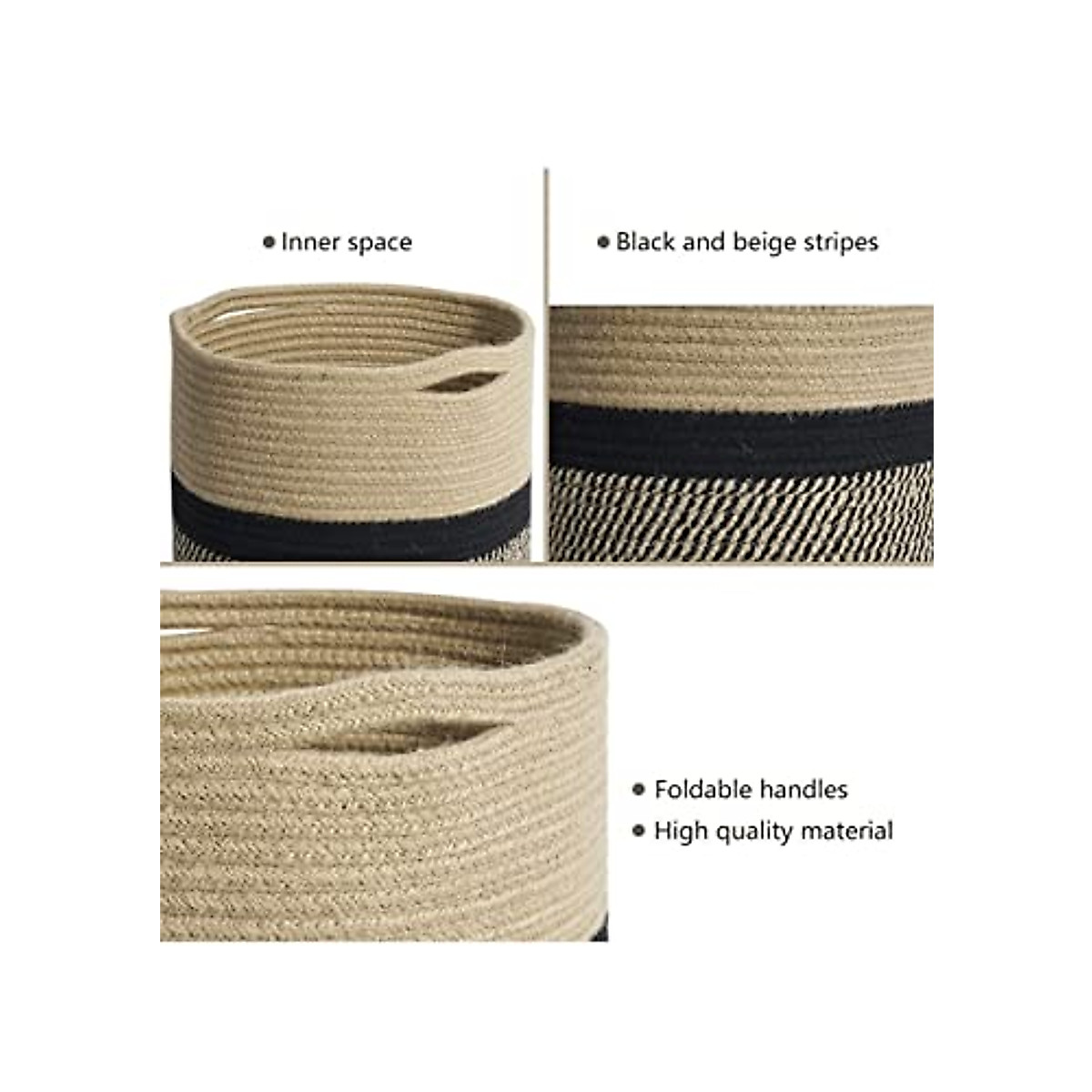 Large Modern Woven Rope Basket. Woven Storage Basket Decorative Rope Basket Wooden Bead Decoration for Blankets,Toys,Clothes,Shoes,Plant Organizer Bin with Handles Living Room Home Decor, Jute.