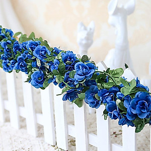 WEISPARK Fake Flowers - 4pcs 8.2 FT Artificial Rose Vine Flower Plants Hanging Rose Ivy for Home Hotel Office Wedding Party Garden Craft Art Décor (4pcs Royal Blue)