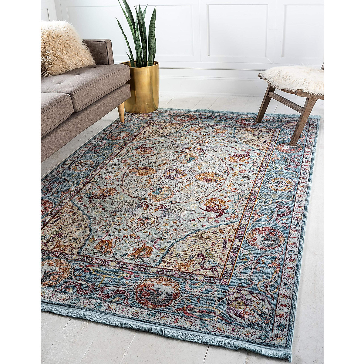 Unique Loom Baracoa Collection Area Rug - Rumba (2' 2" x 3' 1" Rectangle, Light Blue/ Cream)