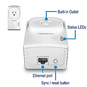 TRENDnet Powerline 500 AV Nano Adapter Kit with Built-in Outlet, Power Outlet Pass-Through, Includes 2 x TPL-407E Adapters, Plug & Play, Ideal for Smart TVs, Gaming, White, TPL-407E2K