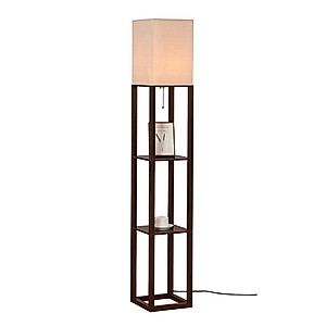 HomeFocus - Floor Lamp,Shelf Floor Lamp with LED Bulb,Corner Display Floor Lamp for Living Room,Bedroom and Office,Linen White Shade,Wood,Brown.