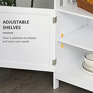 SEASD White Kitchen Sideboard, Buffet Cabinet, Wooden Storage Console Table with 2-Level Cabinet and Shelf