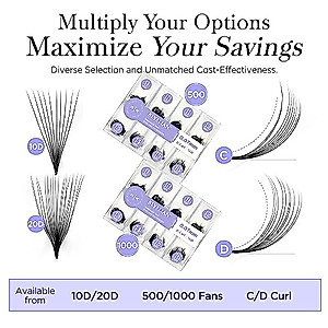 1000 Fans Premade Fans Eyelash Extensions BEYELIAN 0.07mm 10D D Curl Volume Lash Extensions Pre Made Fans Lash Extensions Handmade Promade Loose Fans Thin Base 9-16mm Mixed