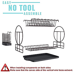 KeFanta Dish Drying Rack with Drainboard for Kitchen Counter, Bronze 2 Tier Dish Rack with Utensil Holder, Multifunction Dishes Drainer with Drainage, Double Tier Plate Drying Rack with Tray