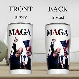 20oz Trump Tumblers - MAGA - 3D Printing Stainless Steel Cup White Trump Insulated Tumbler for Gift Trump Thermal Coffee Mug Trump Water Bottles Two-sided(glossy and frosted）for Hot and Cold drink