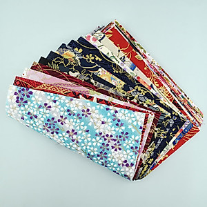 SHRJ 30Pcs 8"x 10" Fat Fabric Square Quilting Cotton Pre-Cut Bundles Japanese Style Floral Dragon Butterfly Common Carp Design for Patchwork DIY Sewing Craft Decorating Scrapbook