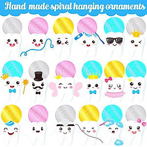 Tooth Party Hanging Swirls First Tooth Party Decoration 20Pcs Tooth Birthday Party Decorations Teeth Baby Shower Decor Hanging Streamers for Dental Party Baby Shower Supplies