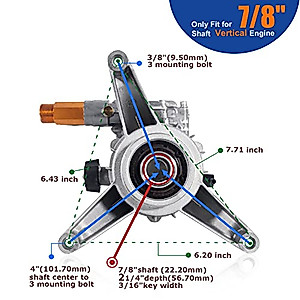 TOOLCY 7/8" Shaft Vertical Pressure Washer Pump - Max 3100 PSI @ 2.5 GPM OEM & Power Washer Pump for Gas Washer - Pre-Filling Gear Oil - More Replacements: Simpson, Ryobi, Honda, etc.