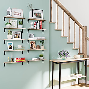 Wallniture Arras Floating Shelves for Wall Decor,17"x4.5" Bookshelf for Living Room Decor, Kitchen Organization, Hallway & Office Wall Shelves Natural Finish Set of 10