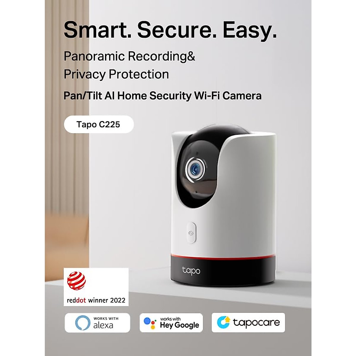 TP-Link Tapo 2K QHD Pan/Tilt Wi-Fi Camera | Physical Privacy Mode | Color Night Vision | AI Detection | Motion Tracking | 2-Way Audio | Local/Cloud Storage | Works w/Alexa&Google Home | (Tapo C225)