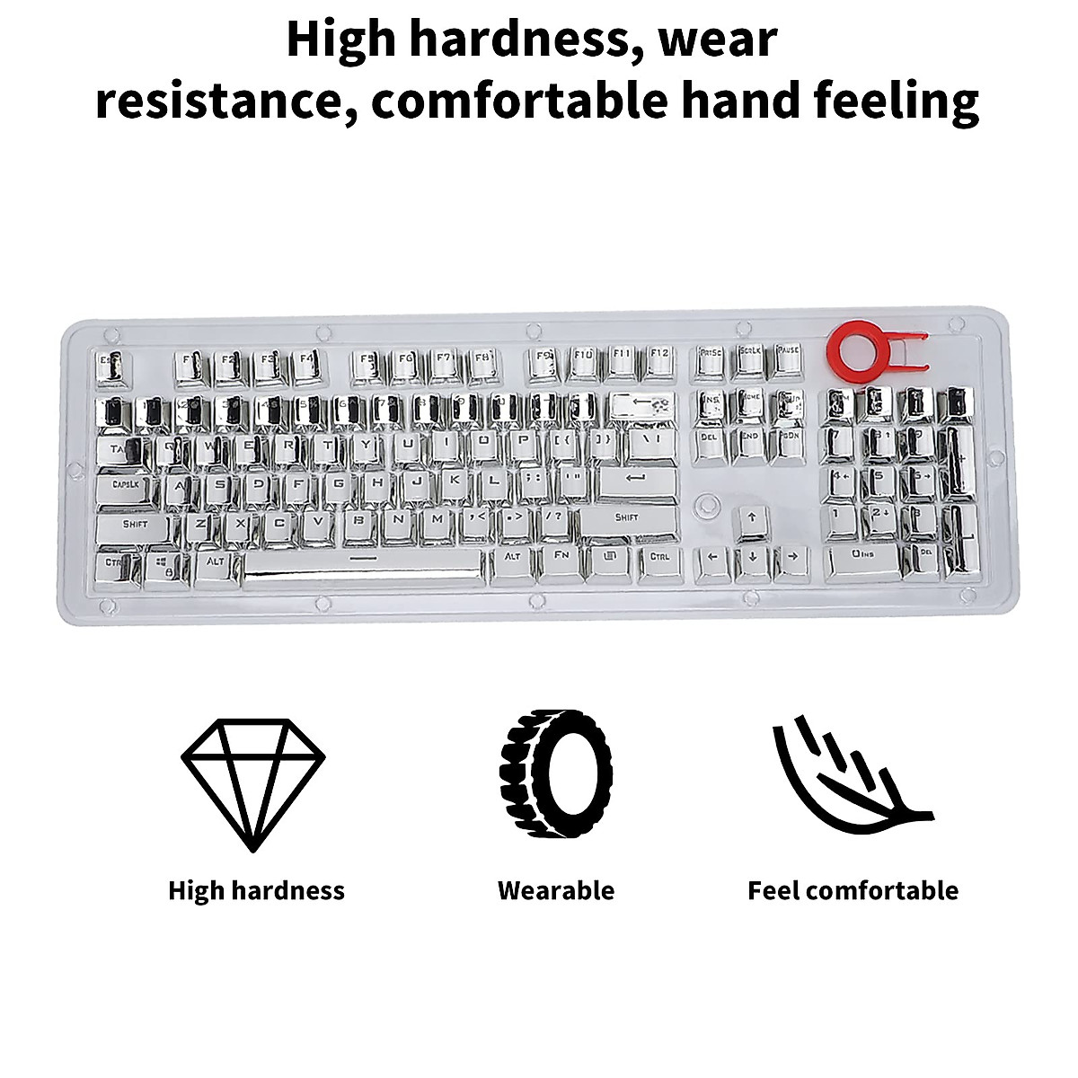 104Pcs Keycaps,DIY Personalized Design Metallic Durable Stable Two Tone Translucent Backlit Mechanical Keyboard Caps,Gaming Keyboard Replacement Parts(Silver)