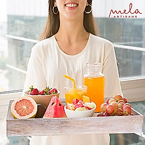 Mela Artisans Farmhouse & TV Ottoman Wooden Serving Tray - Large, Serena Whitewash | Decorative Mango Wood | Ideal to Serve Breakfast, Other Foods, Coffee, Tea | Rustic Home Decor | 20 x 14” x 2.5”