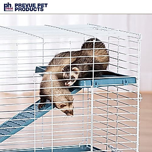 Prevue Pet Products Adult Ferret, Chinchilla, Small Animal Critter Home/Travel Cage with Deep Tubby Base, 1 inch Wire Spacing, Blue (529BLUE)
