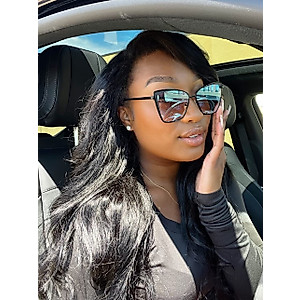 DIFF Becky Designer Oversized Cat Eye Sunglasses for Women UV400 Protection, Black + Flash Grey Gradient mirror