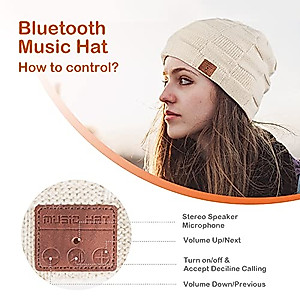 Deegotech Bluetooth Beanie Hat, Christmas Stocking Stuffers Tech Gifts for Women, Bluetooth 5.0 Music Hat with Headphones for Friend Men Women Teen Boys Girls-Beige