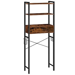 HOOBRO Over The Toilet Storage, 3 Tier Bathroom Organizer Shelf with Drawers, Freestanding Bathroom Space Saver with Toilet Paper Holder and Hook, Saving Space, Rustic Brown BF45TS01