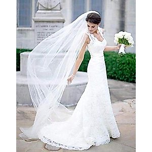 Ursumy Bride Wedding Veil Long Cathedral Veil Drop Veil Simple Soft Tulle Bridal Veils Single 1T/1 Tier (White)