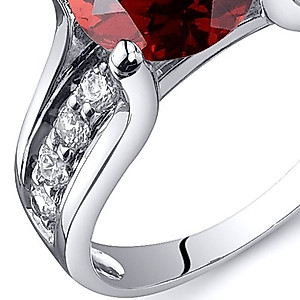 PEORA Garnet Cathedral Solitaire Ring for Women 925 Sterling Silver, Natural Gemstone Birthstone, 2.50 Carats Round Shape 8mm, Size 6