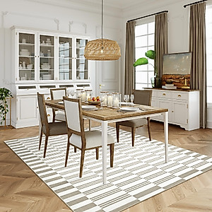 LIVEBOX Machine Washable Area Rugs 5x7 - Soft Checkered Modern Rugs for Bedroom, Non-Slip Neutral Rug for Living Room, Low-Pile Farmhouse Rug for Dining Room Office Hall, Tan/Beige