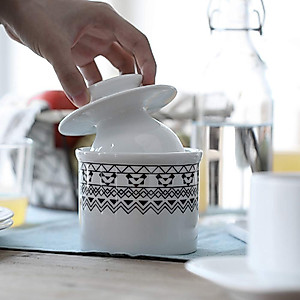 Dowan Butter Crock, Butter Keeper Crock, Keep Butter Soft & Fresh, Butter Crock with Water Line, Dishwasher Safe, French Butter Dish with Flat Lid for Serving, Modern Bohemian Design，unique thanksgivi