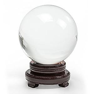 awagas K9 Crystal Ball 150mm Clear Crystal Ball Artificial Glass Crystal Ball Magic Healing Crystal Sphere Ball Lense Ball with Wooden Stand for Meditation Divination Healing Photography Decoration