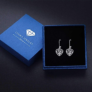 Heart Shape Leverback Earrings, 925 Sterling Silver Tree of Life Drop Dangling Earring for Women, Hypoallergenic for Sensitive Ears for Women Daughter Girlfriend with Gift Box