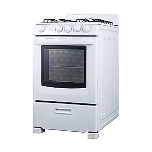 Summit RG244WS 24"" Freestanding Gas Range with 2.9 cu. ft. Oven Capacity Electronic Ignition High Backguard Broiler Drawer Continuous Grates and Safety Brake System for Oven Racks in White