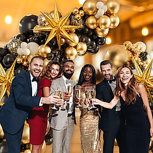 Black and Gold Balloons Garland Arch Kit, Black and Gold Party Decorations with Black White Balloons Gold Confetti Latex Balloons for 2024 Graduation Decorations Anniversary Birthday Party Decorations