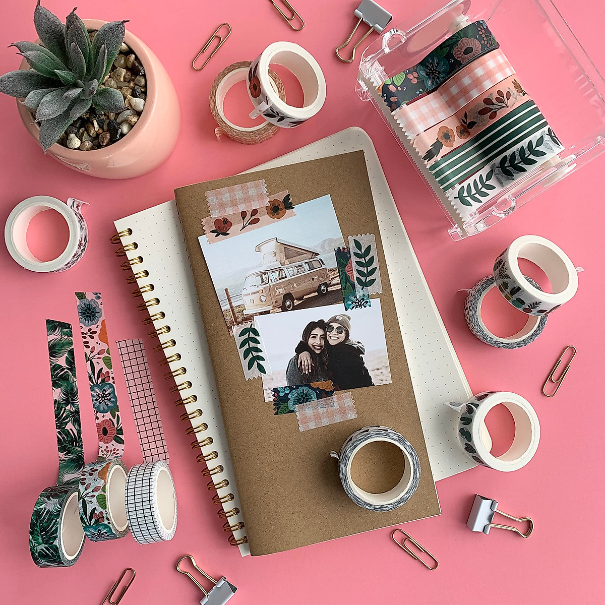 Washi Tape Set of 16 Rolls of 15 mm Wide Washy Tape Cute Decorative Tape for Journaling, Scrapbooking, Crafts, Bullet Journals, Planners, DIY Décor, Craft Supplies For Adults & Kids (Meadow)