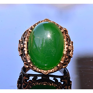 KAMBO Real Tiger Eye Gemstone Ring, Anchor Ring, Sailor Men Ring, 925 Solid Sterling Silver Ring (Jade)