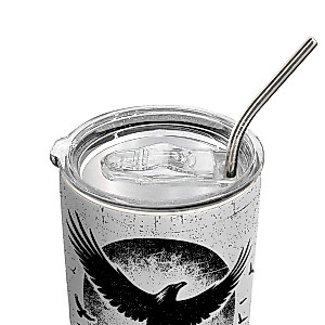 20oz Viking Raven Tumbler, Norse Mythology, Viking Gifts for Men, Vikings Celtic Coffee Thermos, Stainless Steel Double Wall Vacuum Insulated Coffee Mug, Travel Cup with Lid